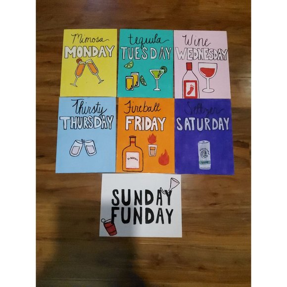 Handmade | Wall Decor | Vintage Handmade Hand Painted Weekday Drinking ...